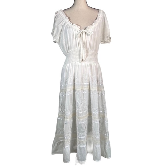 Laddi | Dresses | Laddi White Gathered Scoop Neck Empire Waist Tiered ...